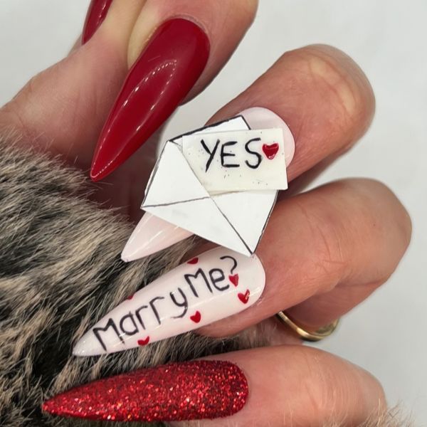 Valentine's nail tutorial: 3D yes/no engagement nails - Scratch